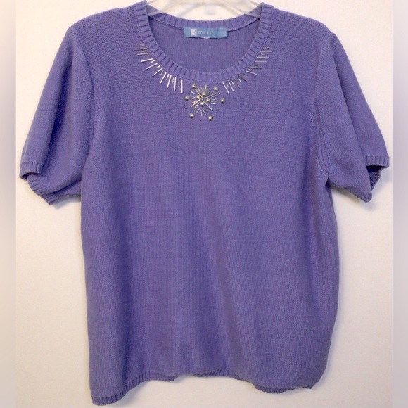Tops | Koret Lavender Short Sleeve Sweater With Embellished Neckline ...